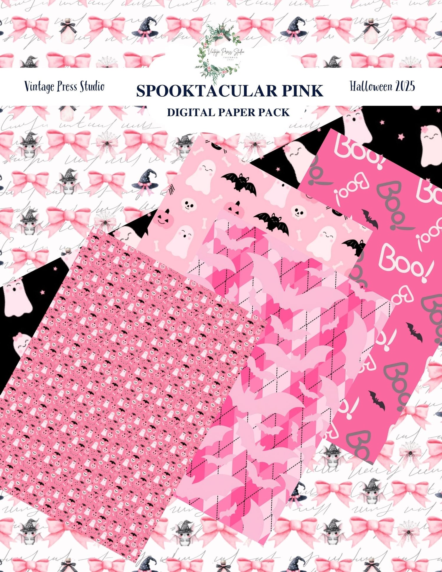 Spooktacular Pink Digital Paper Pack – Vintage Press Studio